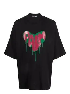 Palm Angels Spray Heart Loose T-shirt - Black/fuchsia