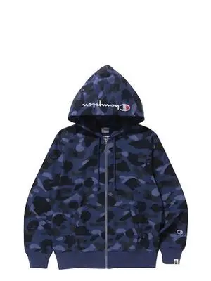 A BATHING APE Champion Camo Zip Hoodie Navy Blue Camo