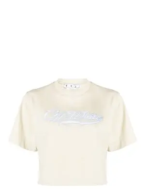 Off-White Logo Print Cropped T-shirt - Light Beige