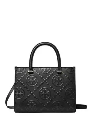 Tory Burch T Monogram Embossed Square Tote - Black