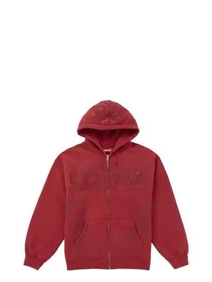 Supreme Leather Applique Zip Up Hooded Sweatshirt Burnt Red