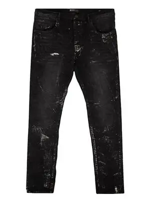 PURPLE BRAND Black Wash Jeans With Metallic Detailing - Metallic Silver