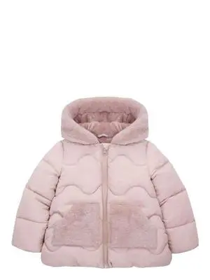 ROKKA&ROLLA Puffer Jacket With Fleece Lining And 3d Cartoon Ears - Pearl Pink