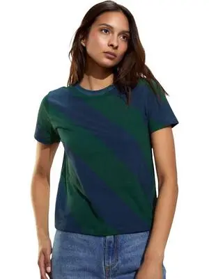 Cynthia Rowley Diagonal Stripe Tee - Green/navy