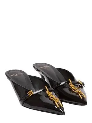 Balmain Sync Patent Leather Mules - Black