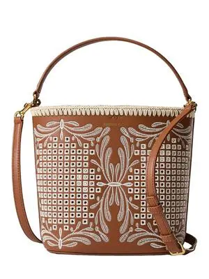 Veronica Beard Embroidered Leather Top Handle Bag - Hazelwood / Natural