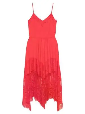 NISSA Lace-trim Midi Dress - Red