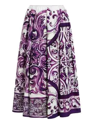 Dolce & Gabbana Pleated Majolica-print Midi Skirt - White