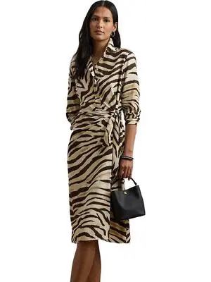 Ralph Lauren Zebra-print Tie-front Shirtdress - Cream/brown