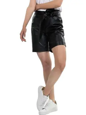 POCHE PARIS Camille High-Waisted Leather Shorts