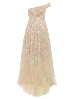 SAIID KOBEISY Off-shoulder Embroidered A-line Gown - Neutrals