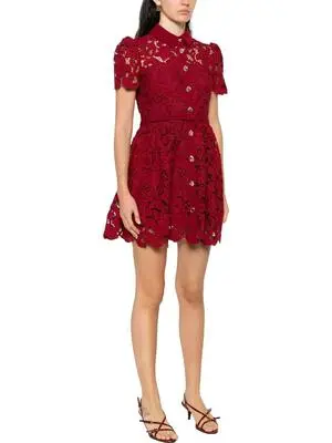 SELF-PORTRAIT Floral Lace Mini Dress - Red