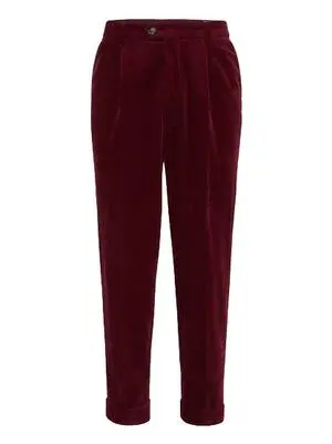 Brunello Cucinelli Garment-Dyed Corduroy Trousers Purple-red