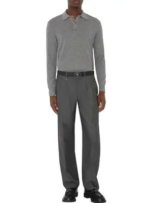 Burberry Long-sleeve Wool Polo Shirt - Grey