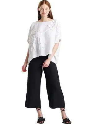 Natori Embroidered Linen Caftan Top - White