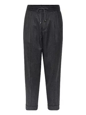 Brunello Cucinelli Virgin Wool Flannel Trousers - Dark Grey