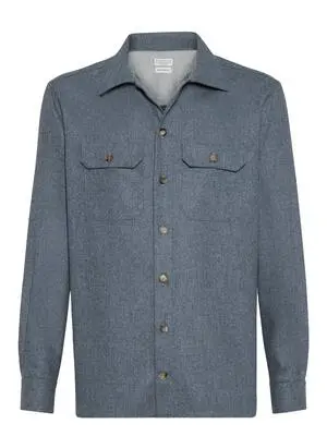 Brunello Cucinelli Virgin Wool Flannel Overshirt - Denim