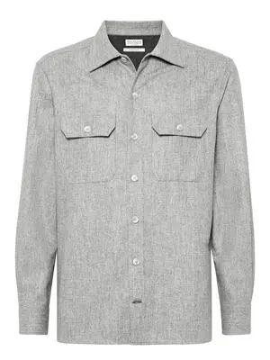 Brunello Cucinelli Virgin Wool Flannel Overshirt - Pearl Grey