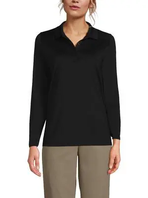 LANDS' END Lands' End Long Sleeve Feminine Fit Rapid Dry Polo Shirt Black