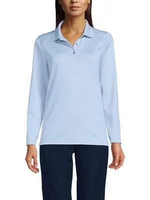 LANDS' END Lands' End Long Sleeve Feminine Fit Rapid Dry Polo Shirt Blue