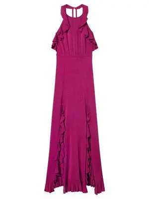 TWINSET Knitted Maxi Dress With Ruffles And Slit Detail - Purple