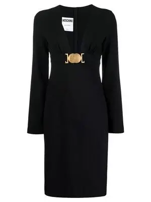 Moschino Logo-plaque Long-sleeved Dress - Black