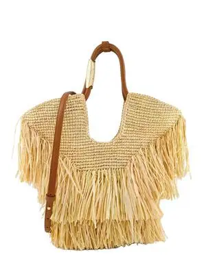 Zimmermann Fringed Straw Handbag - Neutrals