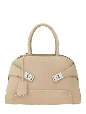 FERRAGAMO Stud-embellished Structured Tote Bag - Neutrals