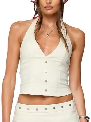 EDIKTED Keli Buckle Halter Top - Cream