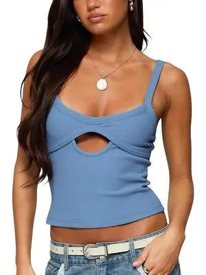 EDIKTED Karin Cut Out Ribbed Tank Top - Blue