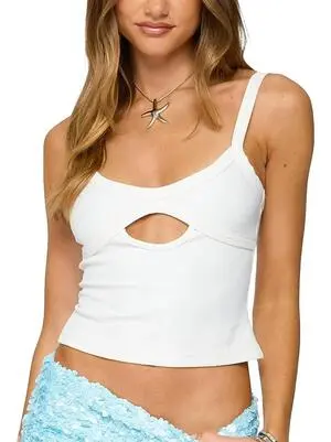 EDIKTED Karin Cut Out Ribbed Tank Top - White