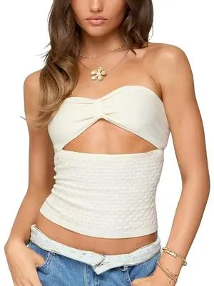 EDIKTED Textured Knit Strapless Cutout Top - Cream