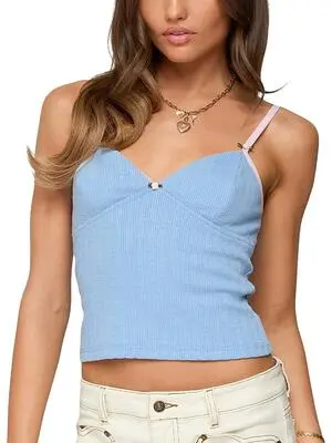 EDIKTED Cosette Pointelle Cupped Tank Top Light Blue