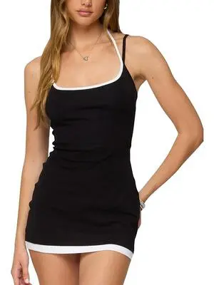 EDIKTED Contrast Layered Look Halter Mini Dress - Black