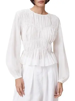 ALLSAINTS Melani Smocked Peplum Top - Antique White