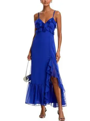 Aqua Ruffled V-neck Dress - Cobalt Blue