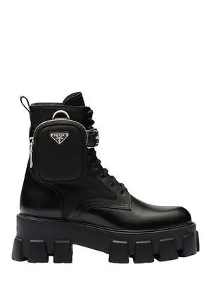 Prada Monolith Leather And Nylon Ankle Boots - Black