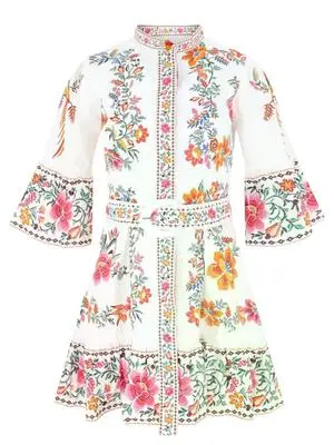 FARM RIO Floral-Embroidered Belted Mini Dress