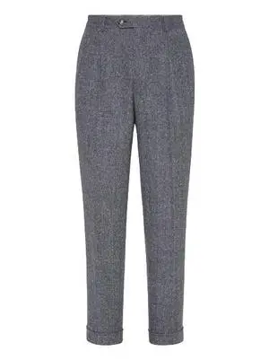 Brunello Cucinelli Chevron Patterned Trousers Navy Blue