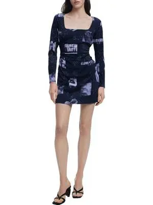Desigual Long Sleeve Minidress - Blue