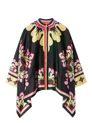 La DoubleJ Floral Print Cape - Black