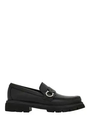 FERRAGAMO Gancini Leather Loafers - Black