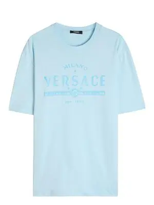 Versace Logo-printed Cotton T-shirt Blue