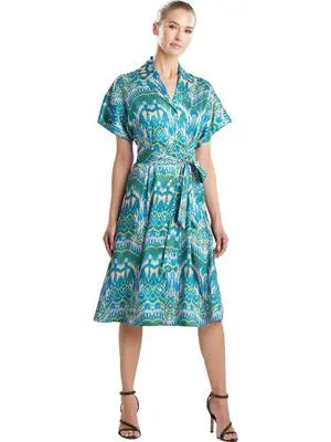 Natori Ikat Twill Shirtdress - Blue