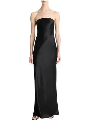 Vince Satin Strapless Maxi Dress - Black