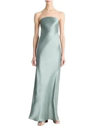 Vince Satin Strapless Maxi Dress - Natural