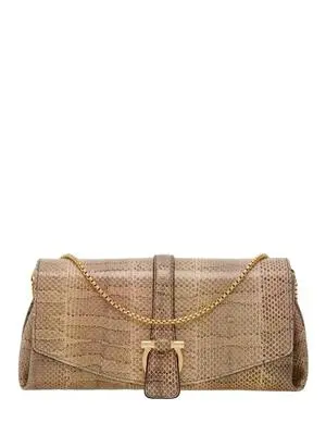 FERRAGAMO Snakeskin Leather Shoulder Bag - Neutrals