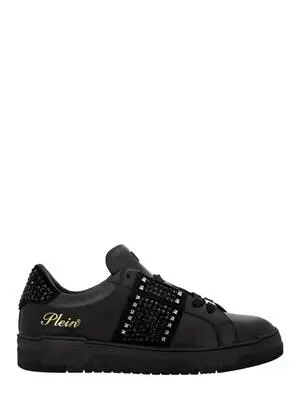 Philipp Plein Strass Studs Leather Sneakers - Black