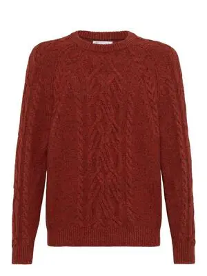 Brunello Cucinelli Cable Knit Crewneck Sweater - Orange