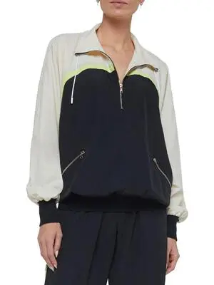 L'Agence Aurelia Water Repellent Pullover Jacket - Black/ Cream/ Lime